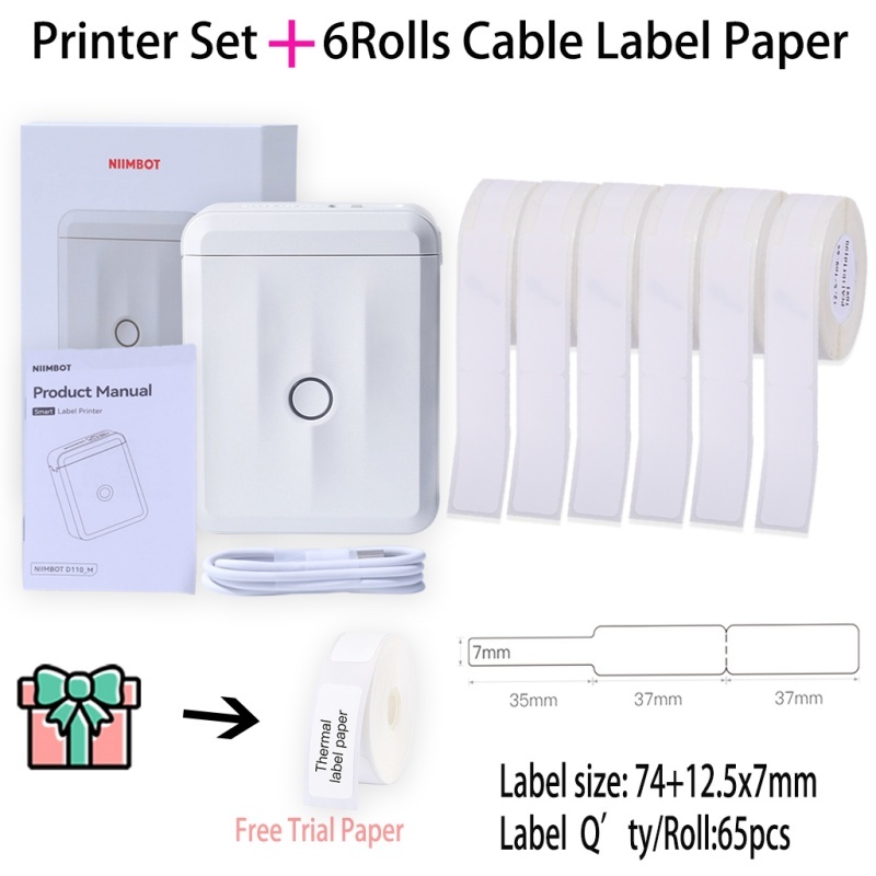 NIIMBOT D110 Printer Upgraded Version Thermal Label Cable Papers Roll ...