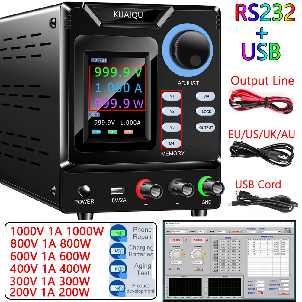 KUAIQU 1000V 1A DC Power Supply High Voltage Programmed Adjustable Laboratory Power Supplies ...