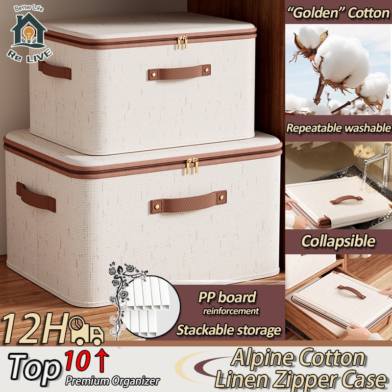 New Alpine cotton and linen zipper storage box clothes with lid storage ...