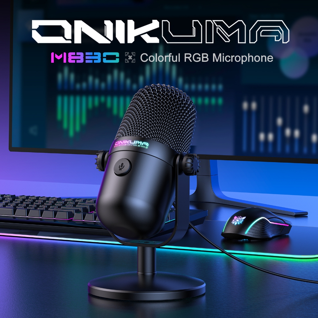 ONIKUMA M830 USB Condenser Microphone Mini USB Microphone with Mute Noise Cancelling Gaming PC ...