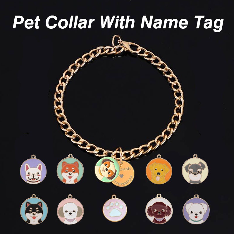 Pet Collar with Name Tag Stainless Steel Dog Tag Personalized Engraved ...