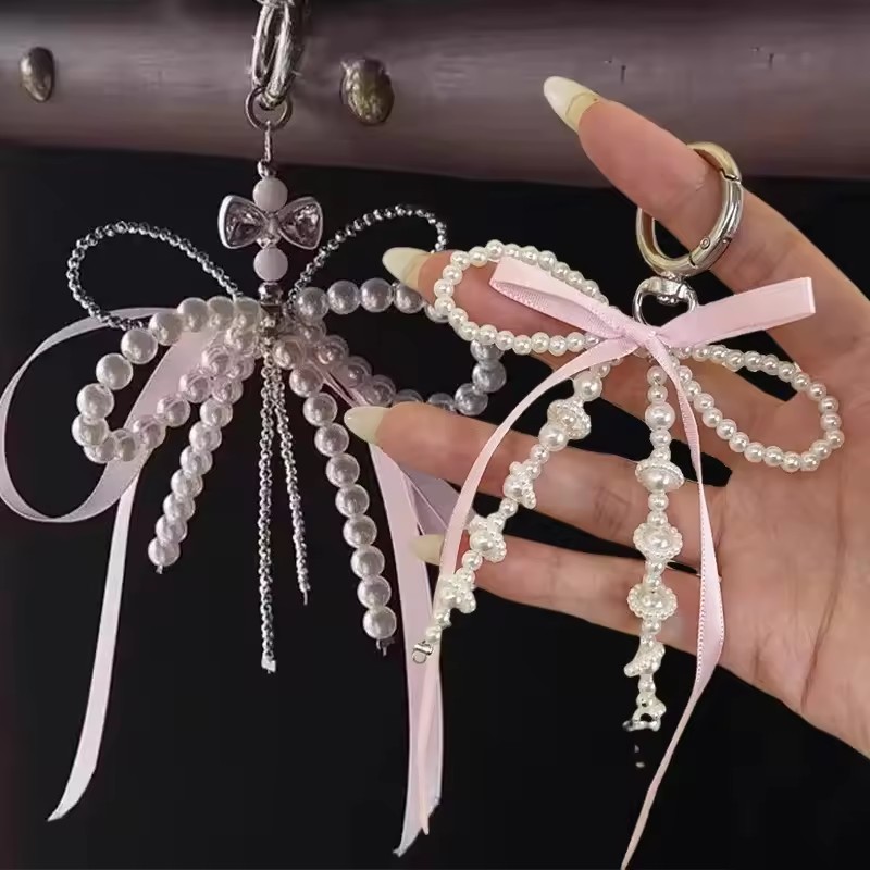 1 PC Pearl Bow Shaped Keychain - Girls Sweet Bowknot Ribbon Keyrings ...