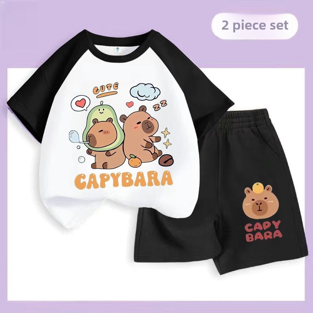 Cute Capybara Kids Summer Outfit - Short Sleeve T-Shirt and Shorts 2 ...