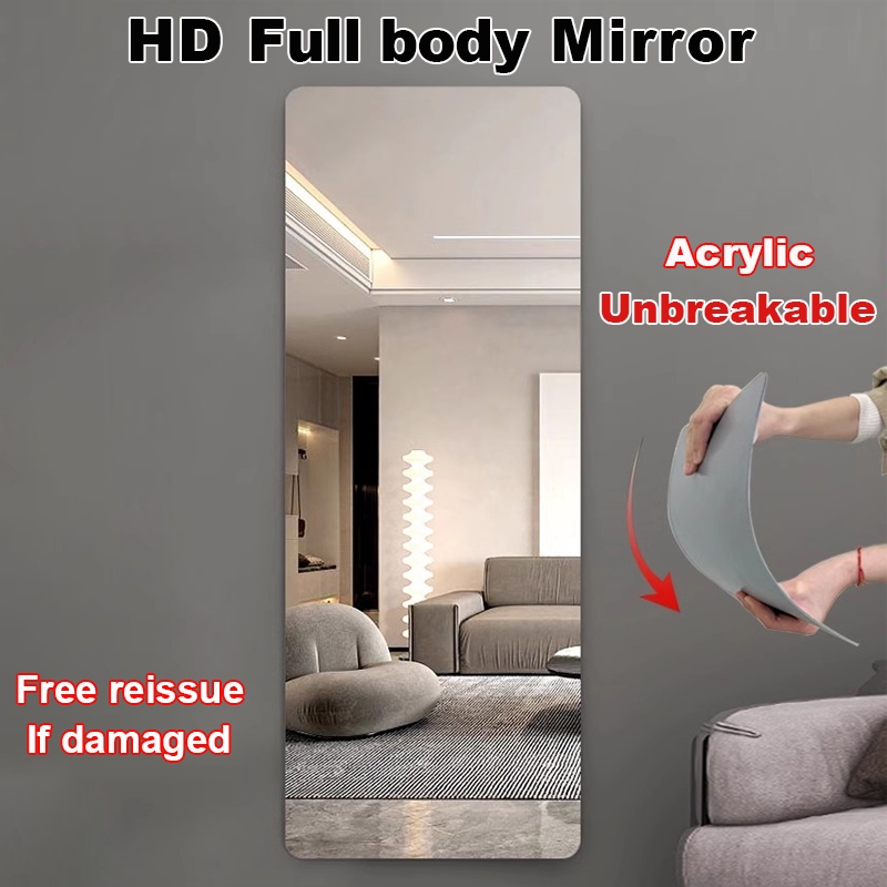 30*120cm Acrylic Soft Full length Mirror Sticker Unbreakable Wall ...