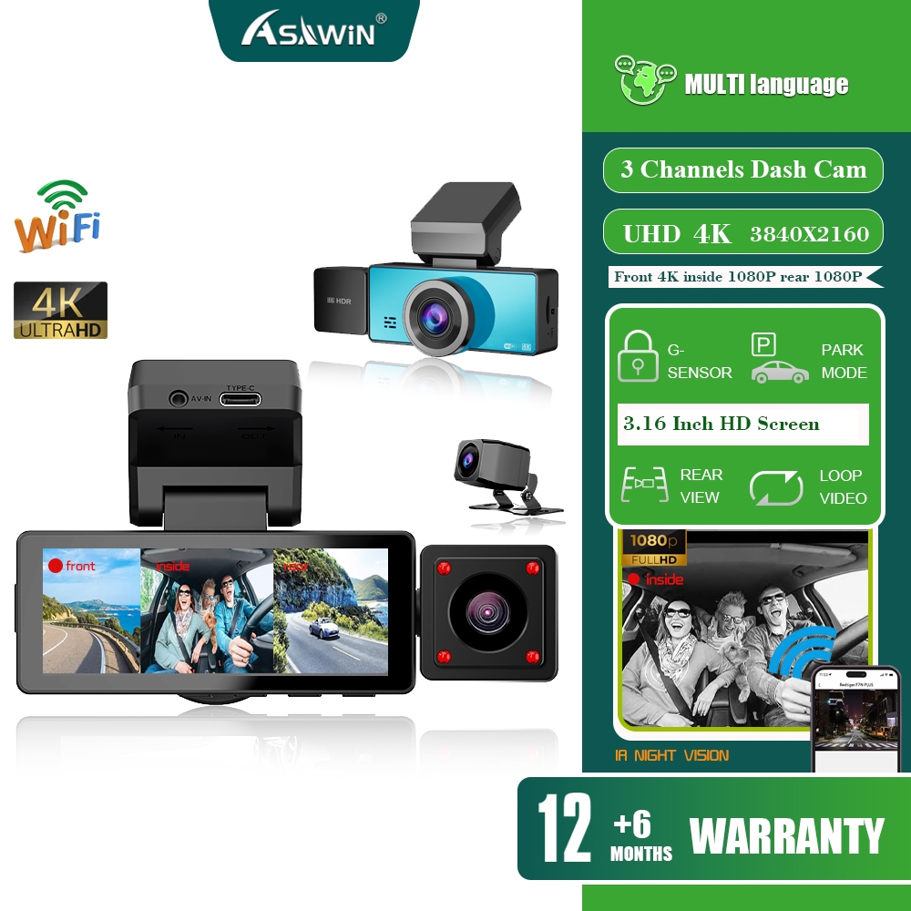 3 channels 4K Dash Cam Wifi Car Camera 3 Camera Driving recorder AHD ...