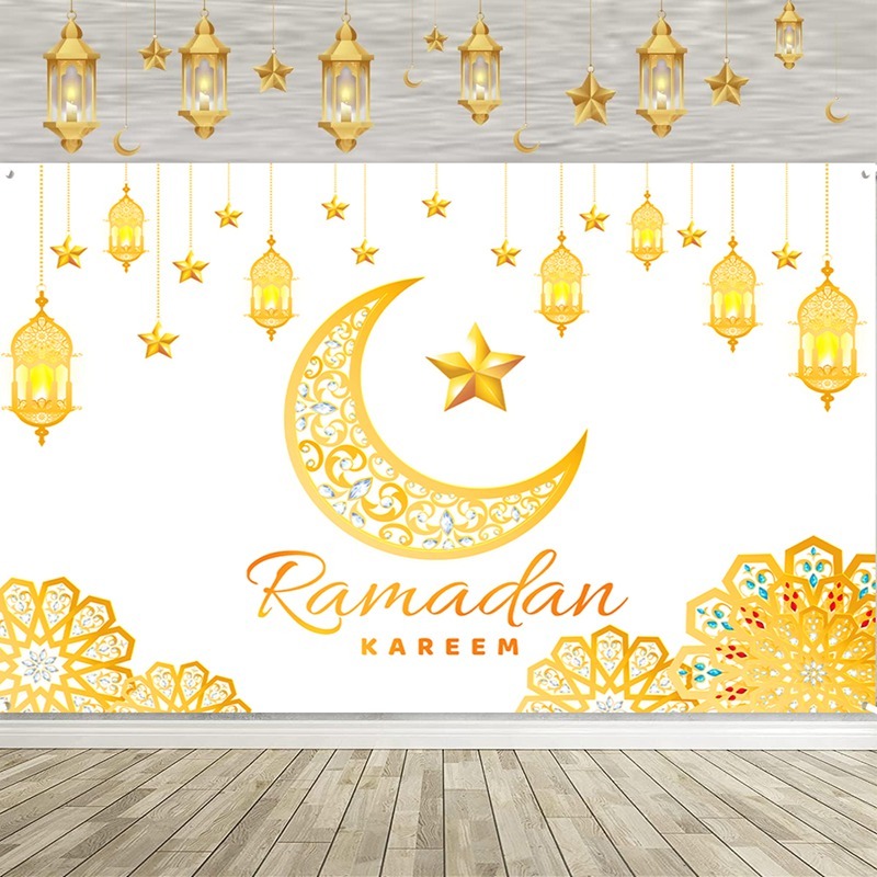 100*150CM White Gold Ramadan Kareem Banner Hari Raya Decorations 2025 ...
