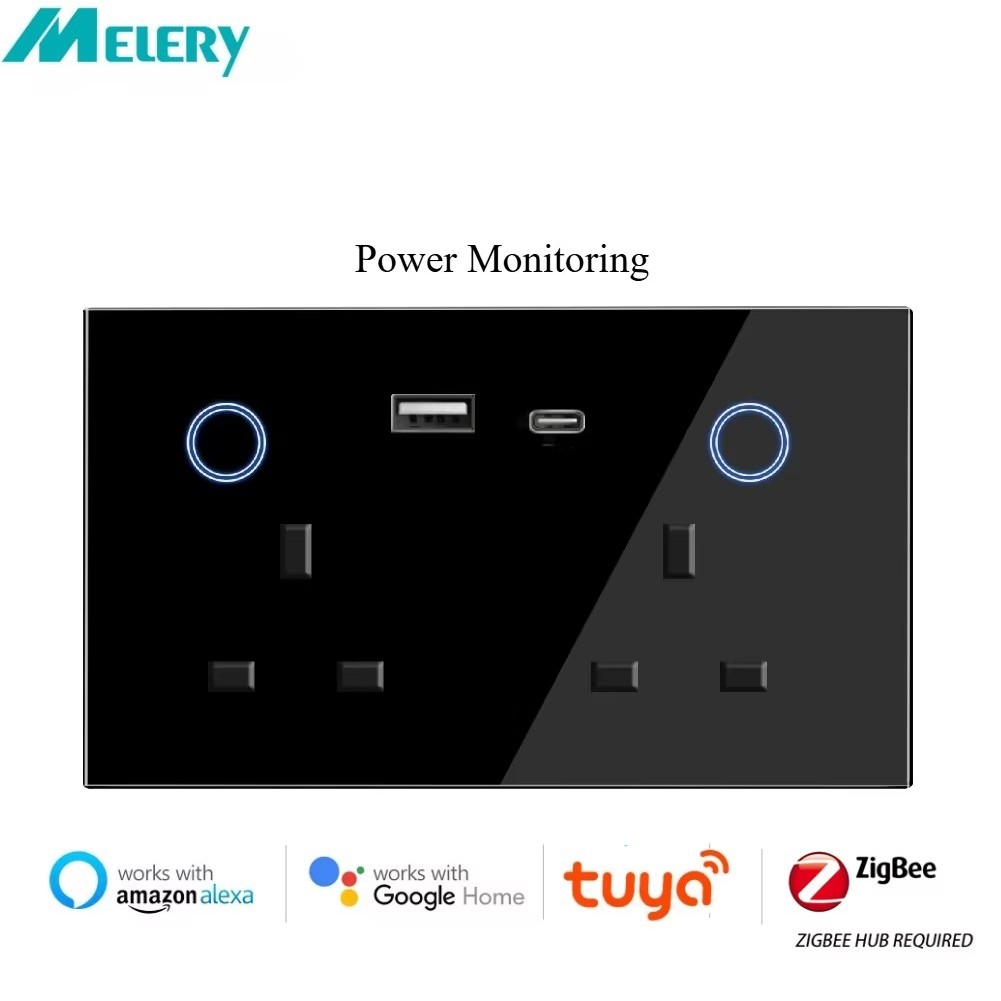 Melery PD 20W Type-c USB UK Zigbee Smart Wall Socket Touch Switch Plug Outlet Power Monitoring ...