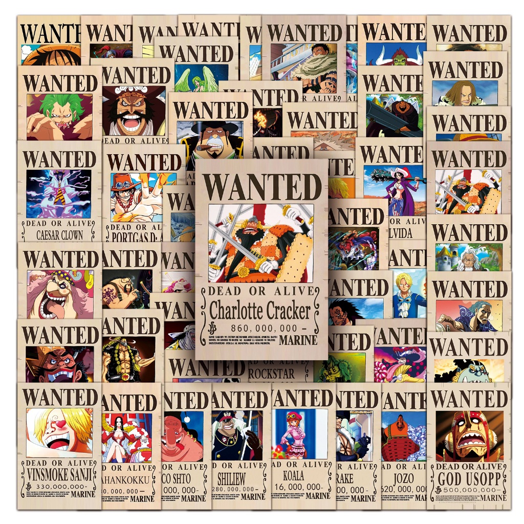 50 Piece New Anime ONEPIECE Wanted Poster Graffiti Stickers Waterproof ...