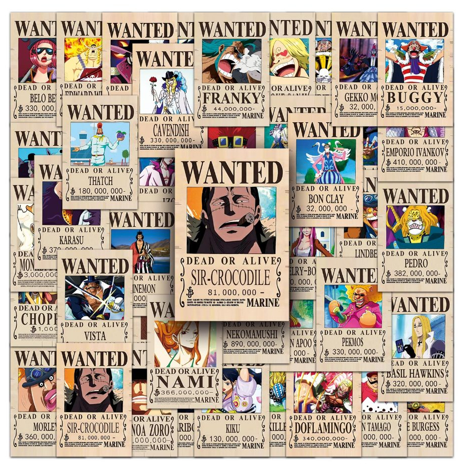 50 Piece New Anime ONEPIECE Wanted Poster Graffiti Stickers Waterproof ...