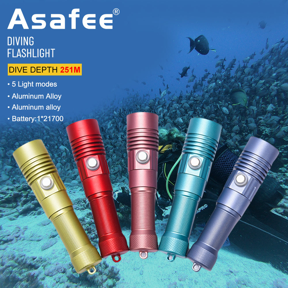 Asafee DT40 Professional Diving Flashlight SST40 LED Dive Torch Super ...