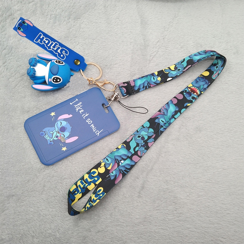 Cute Stitch ID Card Badge Holder with Neck Lanyard Strap Credit Cards ...
