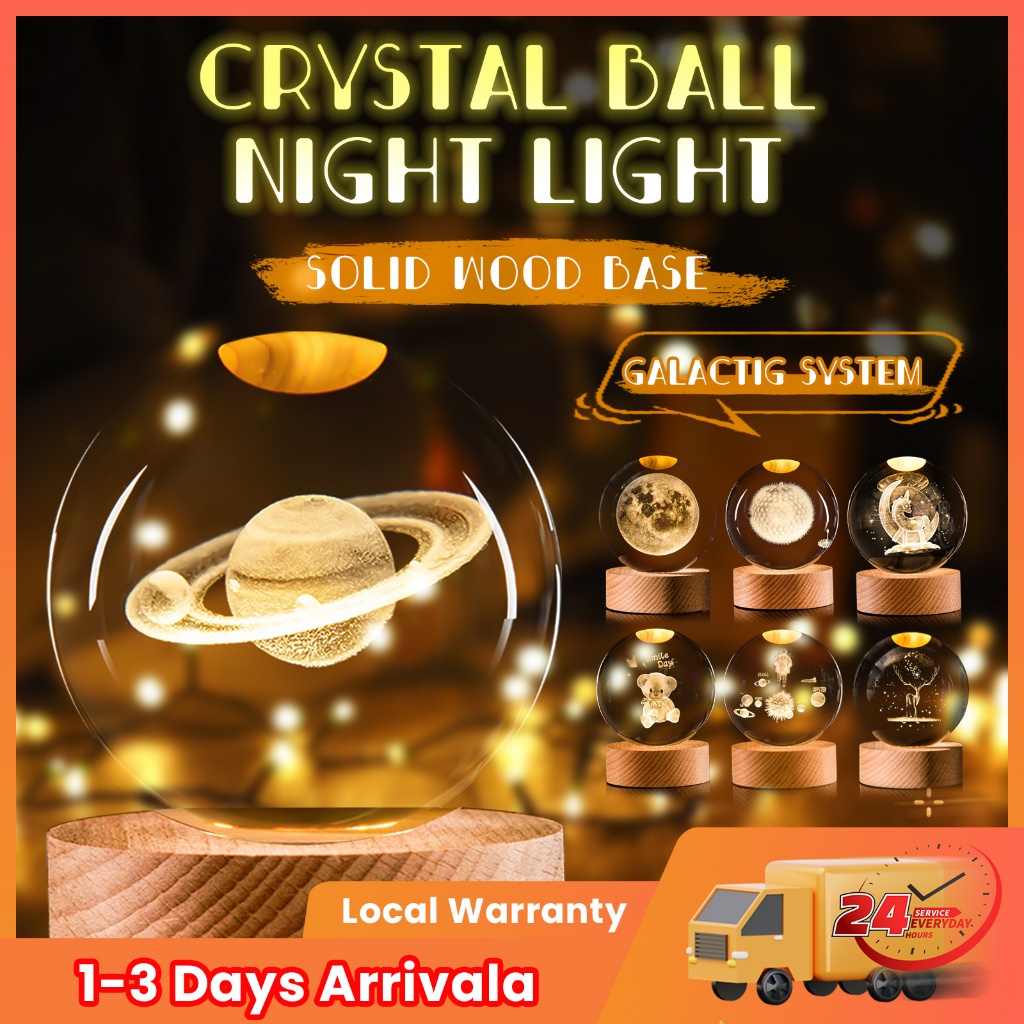 3D Galaxy Crystal Ball Night Lamp Crystal Ball Night Light Bedroom ...