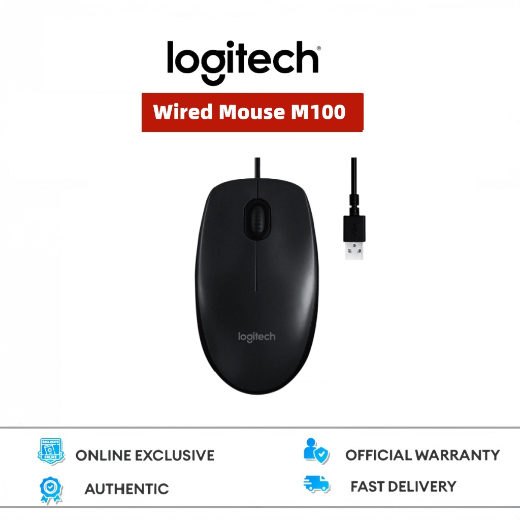 Logitech M100 Wired USB Mouse, 3-Buttons, Optical Tracking ...