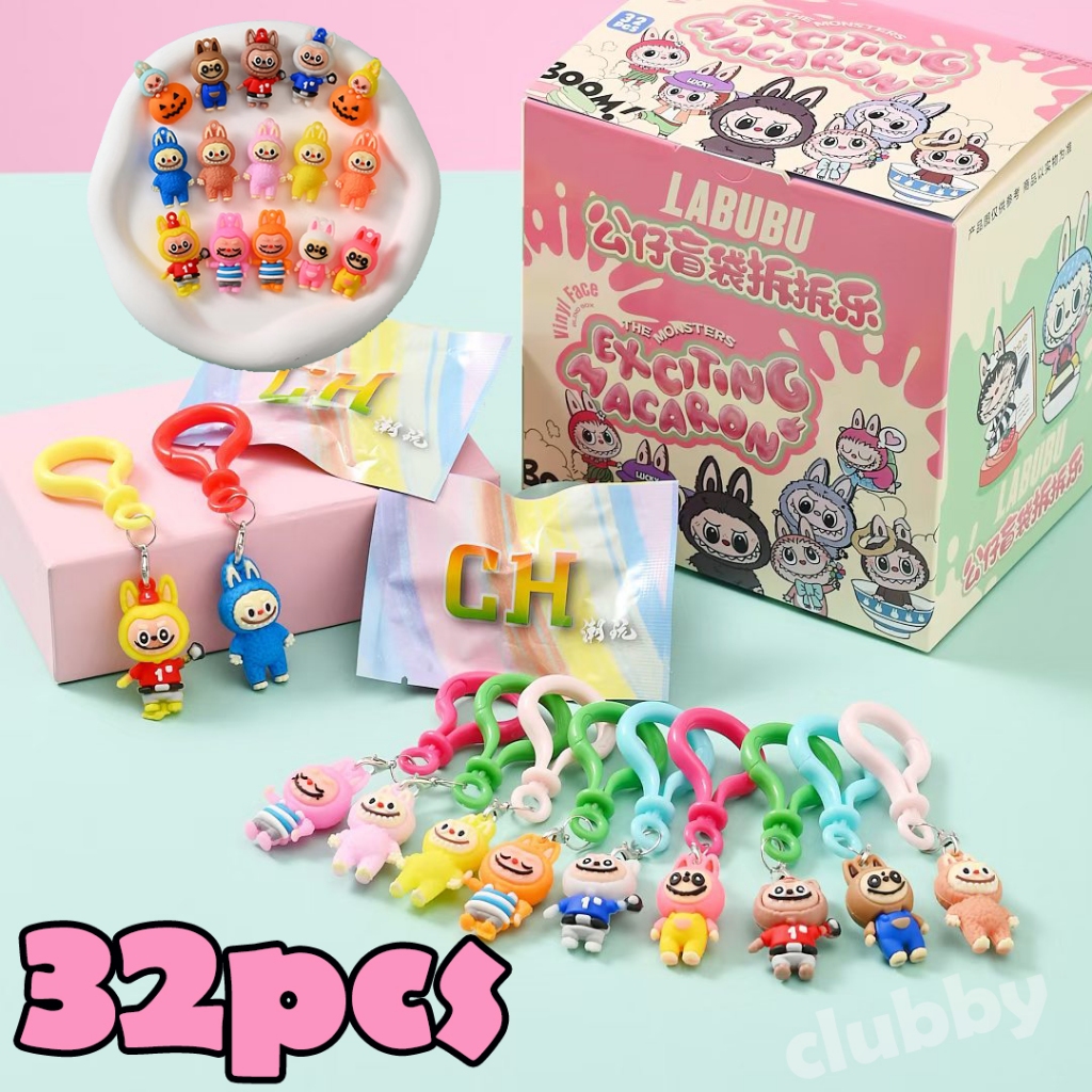32Labubu keychain blind box cute Doll keyring bag charm hadiah murid ...