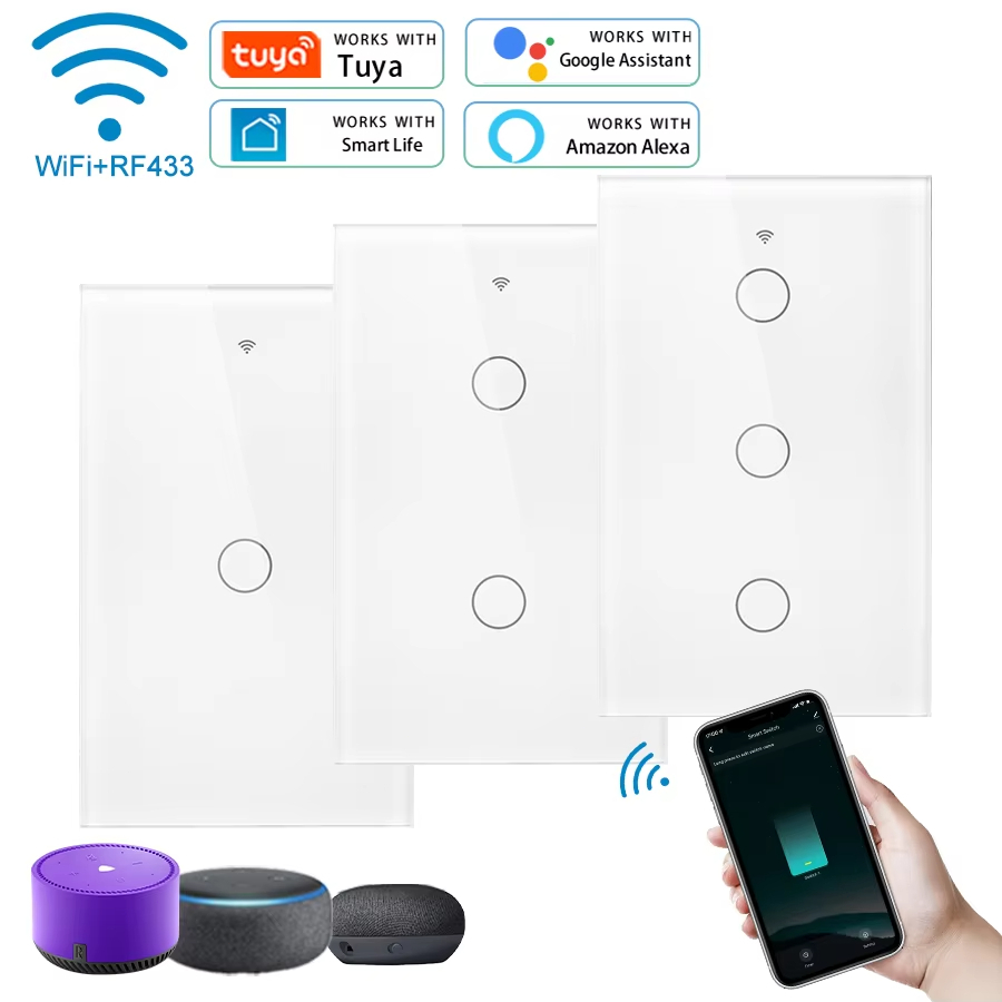 Tuya WiFi 433MHz RF Single Wire Smart Switch Light Wall Touch Switch ...