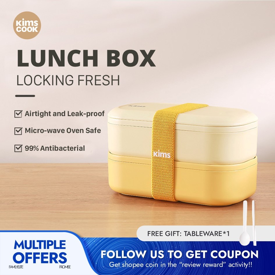 KIMSCOOK Bamboo Fiber Lunch Box with Bag(1200ml) Antibacterial Bento ...