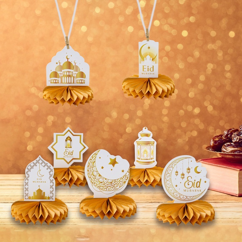 7pcs/set White Gold Eid Mubarak Honeycomb Centerpieces Table Islamic ...