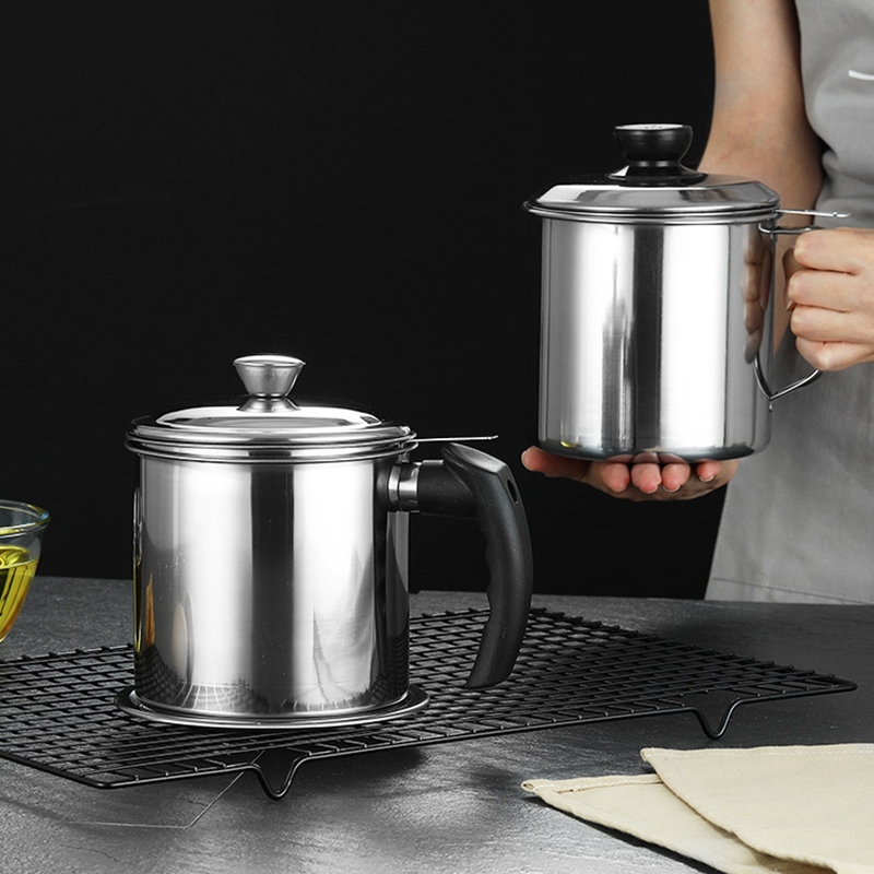 Thickened 304 Grease Container Cooking Oil with Fine Mesh Strainer, 1.4 ...