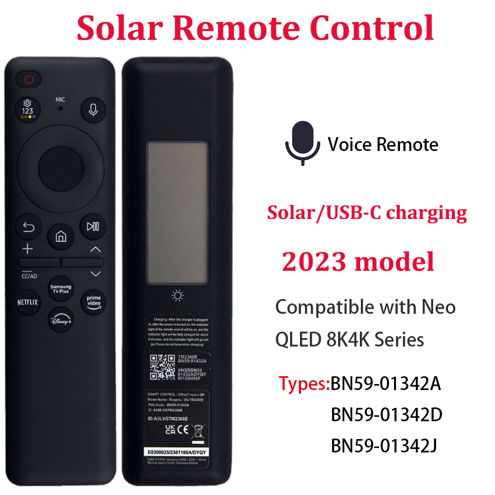 Solar/usb-c Charging SAMSUNG SMART 4K 8K Android TV REMOTE Voice REMOTE ...