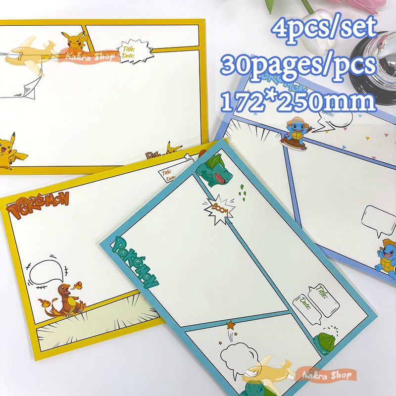 4pcs Pokemon Notebook Pikachu Charmander B5 Notepad Student Memo Pad ...