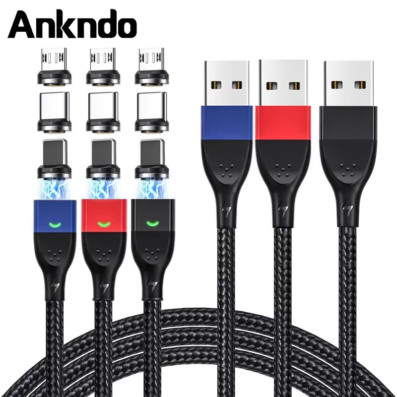 Ankndo 3A Fast Charging Cable 3 in 1 Micro USB/ Type-C Magnetic Charger ...