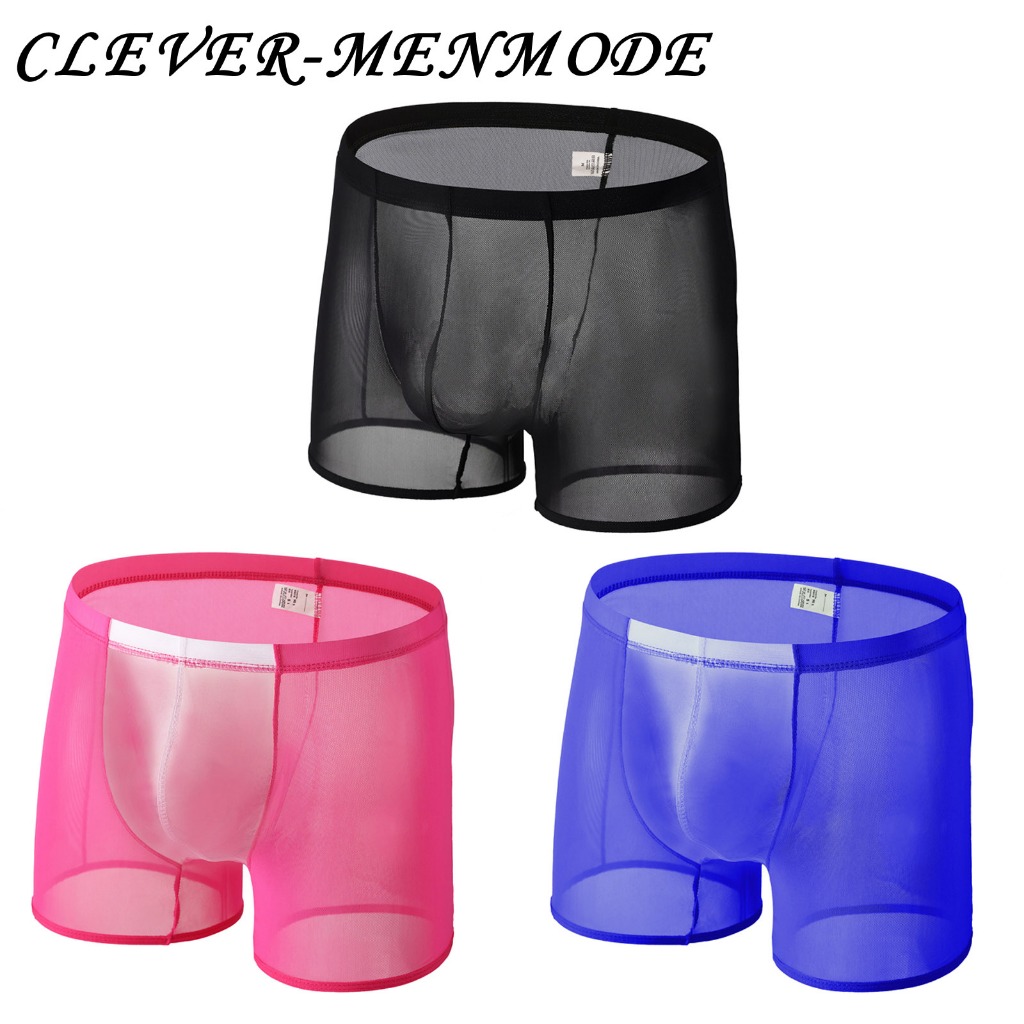 4 Colors Men's Underwear Sexy Mesh Ultra-Thin Transparent Boxers Bulge ...