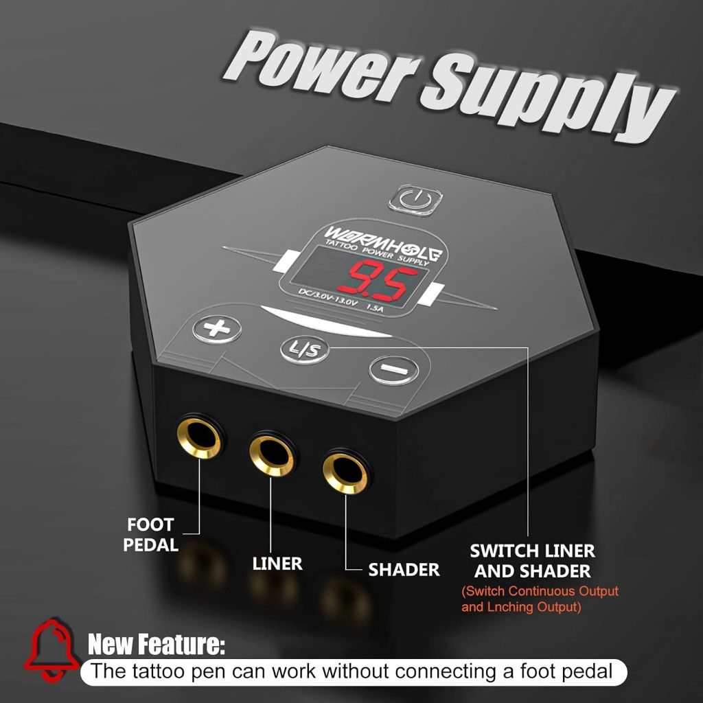 Wormhole Dual Tattoo Power Supply with Power Cable for Rotary Tattoo ...