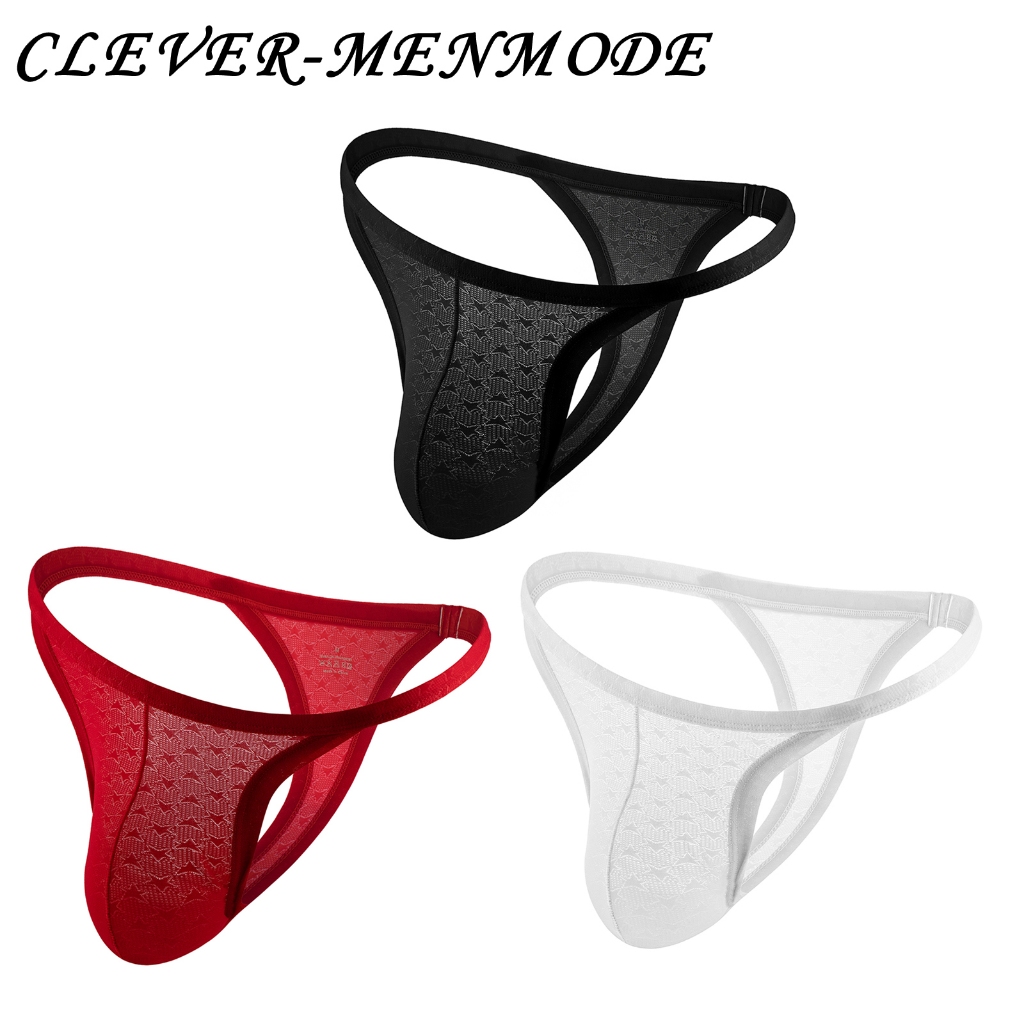 CLEVER-MENMODE Men Underwear Pouches Mesh T-Back Thongs Thin Waistband G String Hollow Out Male ...