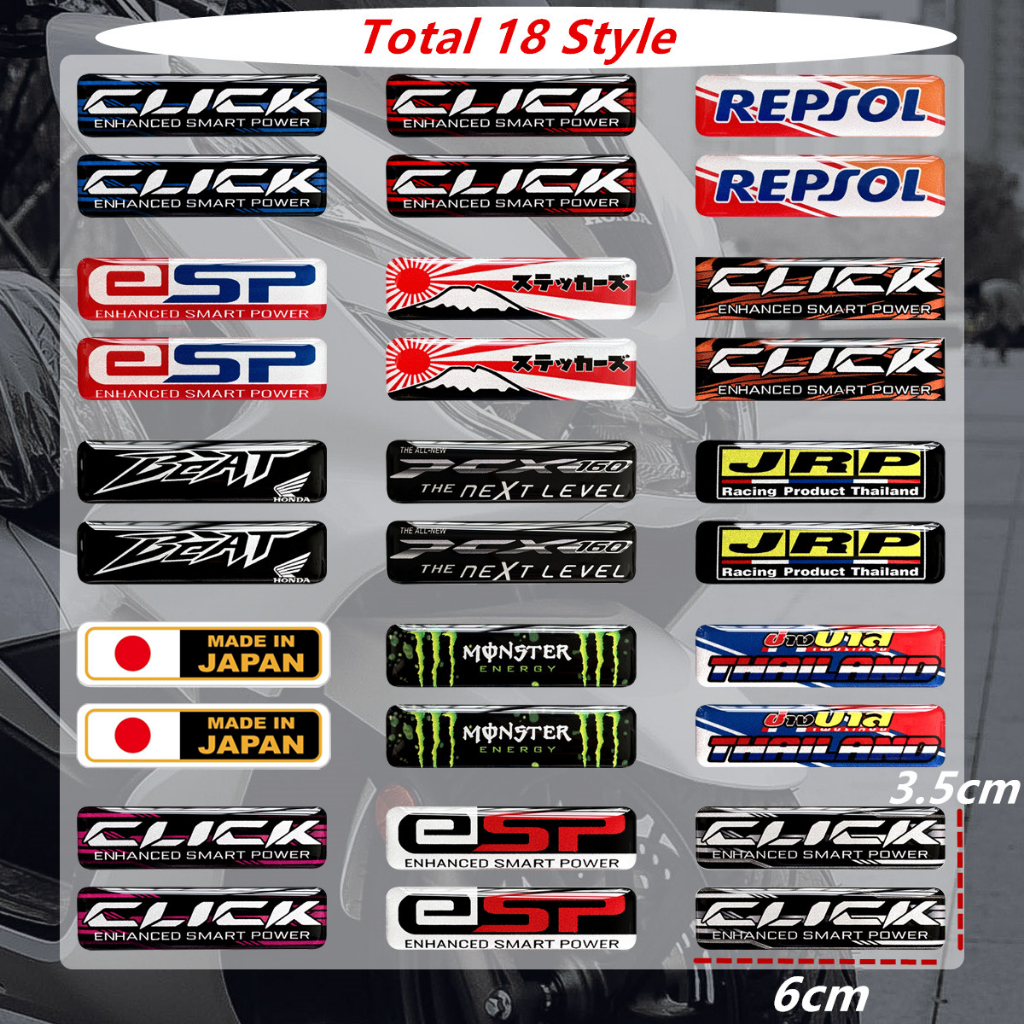 2Pcs 3D Reflective Sticker Epoxy CLICK Monster Repsol JDM ESP JRP ...