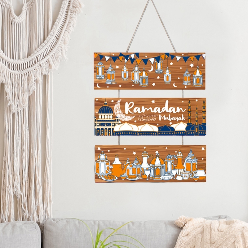 Raya Decoration Hand Drawn Style Ramadan Mubarak Wooder Door Hanging ...