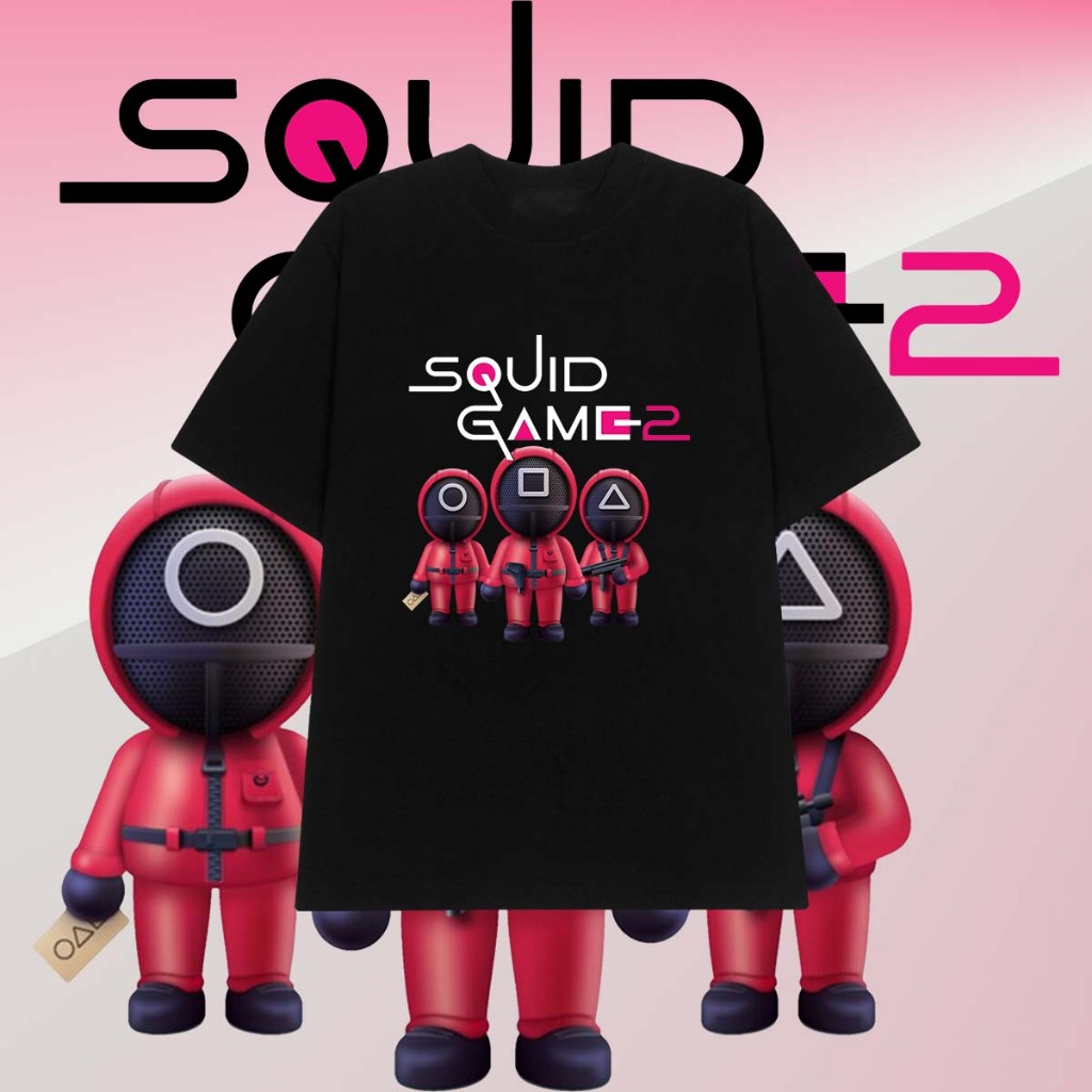 squid game season 2 T-shirt print round neck shortsleeved fabric Black ...