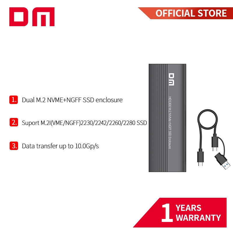 DM M.2 NVME NGFF Dual Protocol SSD to USB 3.2 GEN 2 Type-C Converter Adapter Enclosure HD1300 ...