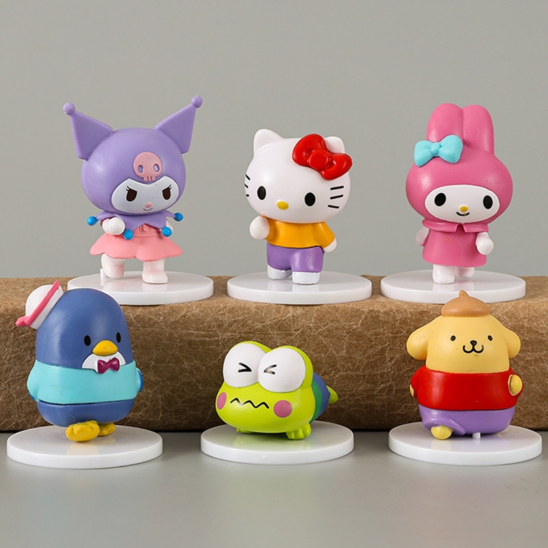 6Pcs/Set 7.2cm My Melody Anime Figure Kuromi Hello Kitty Pom Pom Purin ...