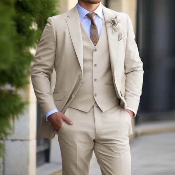 Men Suit 3 Pieces Fashion Slim Fit Blazer Vest Pants Set Classic Formal ...