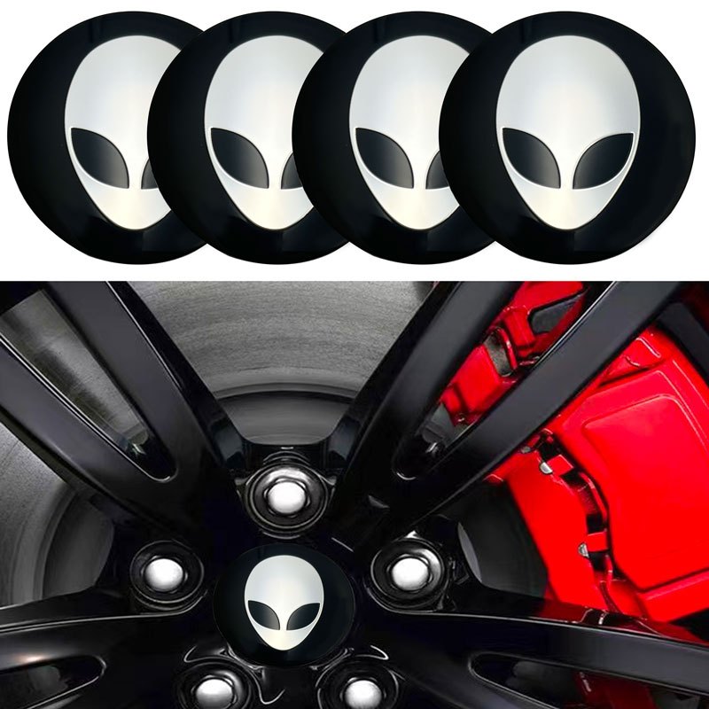 4PCS 3D Cool Metal Alien Head Logo Car Wheels Center Hub Cap Stickers ...