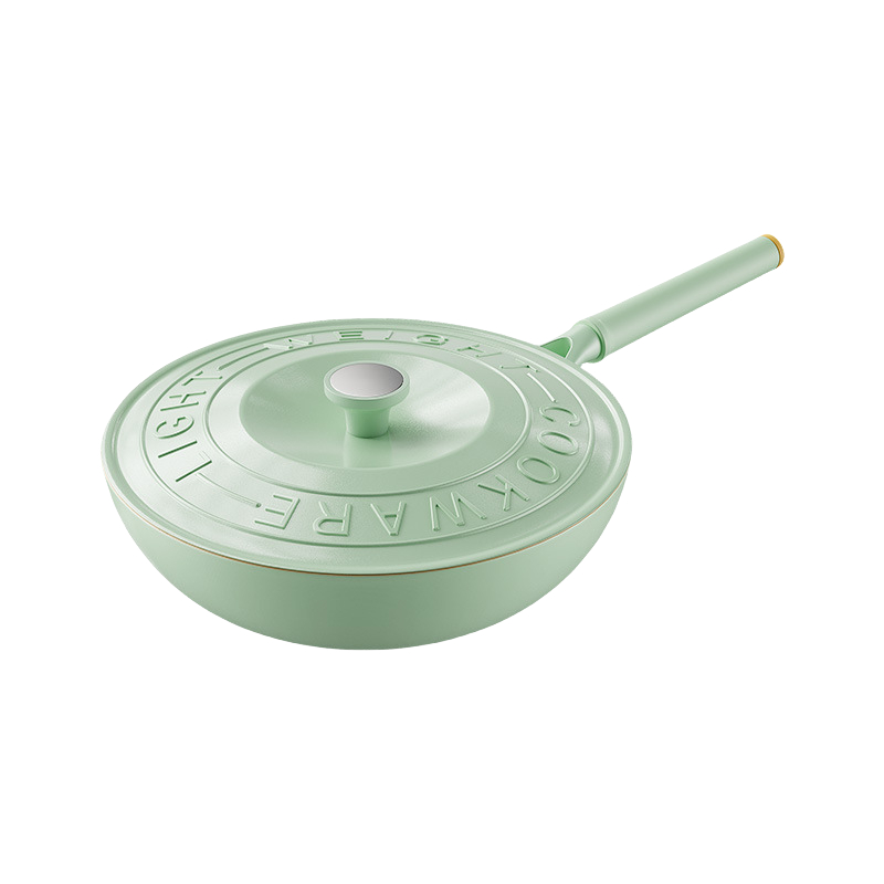 Ceramic Non-Stick Enamel Wok – Fluoride-Free, with lid ,Compatible with ...