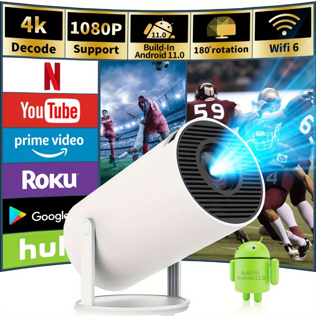 Olymmons Portable Mini Projector with WiFi and BT 5.0 supports 4K Smart ...