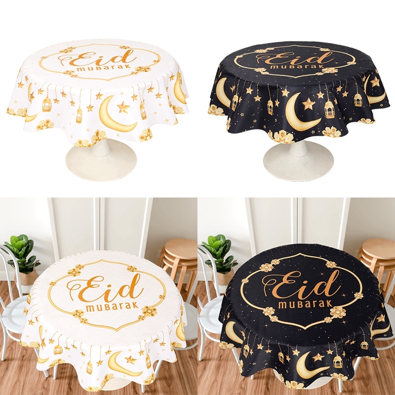 150*150cm Moon Ramadan Kareem Tablecloth Black Polyester Round Table ...