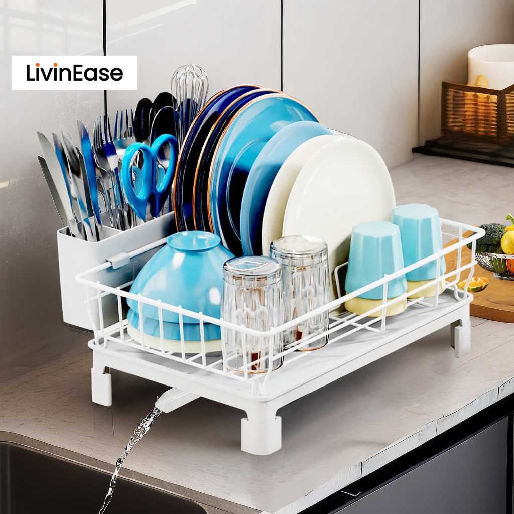 LivinEase [tak perlu pemasangan]Rak Piring Dish Drying With Water Tray ...