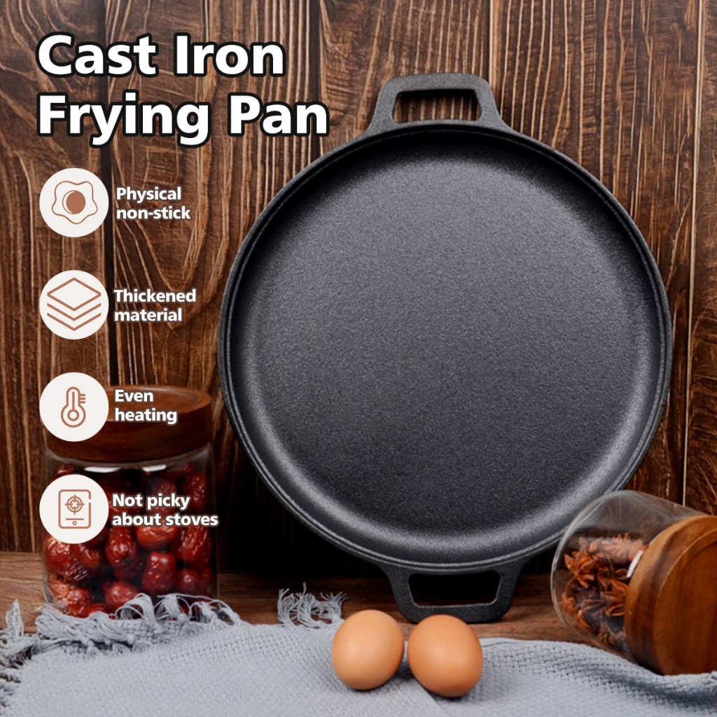 HQNICE Thick iron cast pan Uncoated pancake pan Cast iron griddle pan ...