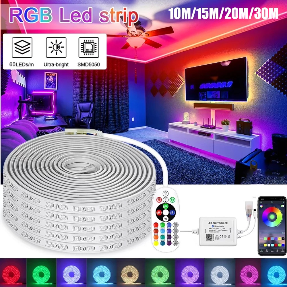 Powdeom Christmas Decoration Led Strip Light 5050 220V Waterproof RGB ...