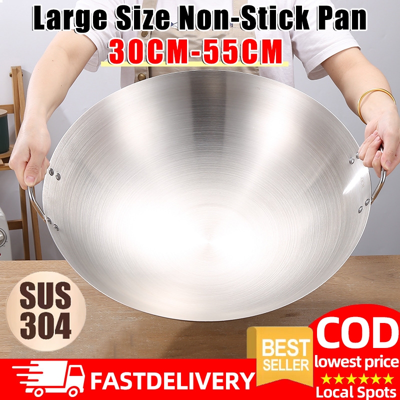 55CM-30CM Non-stick Pan Stainless Steel Large Wok Frying Pan Thick Wok ...