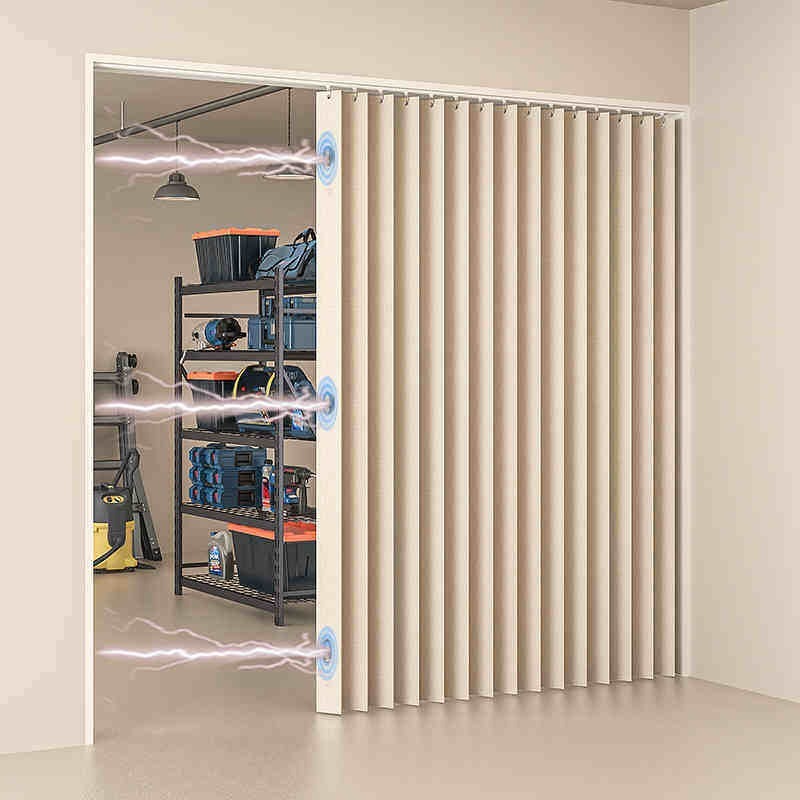 Folding Door Curtains Natural Blackout Pleated Door Curtains with Hooks ...