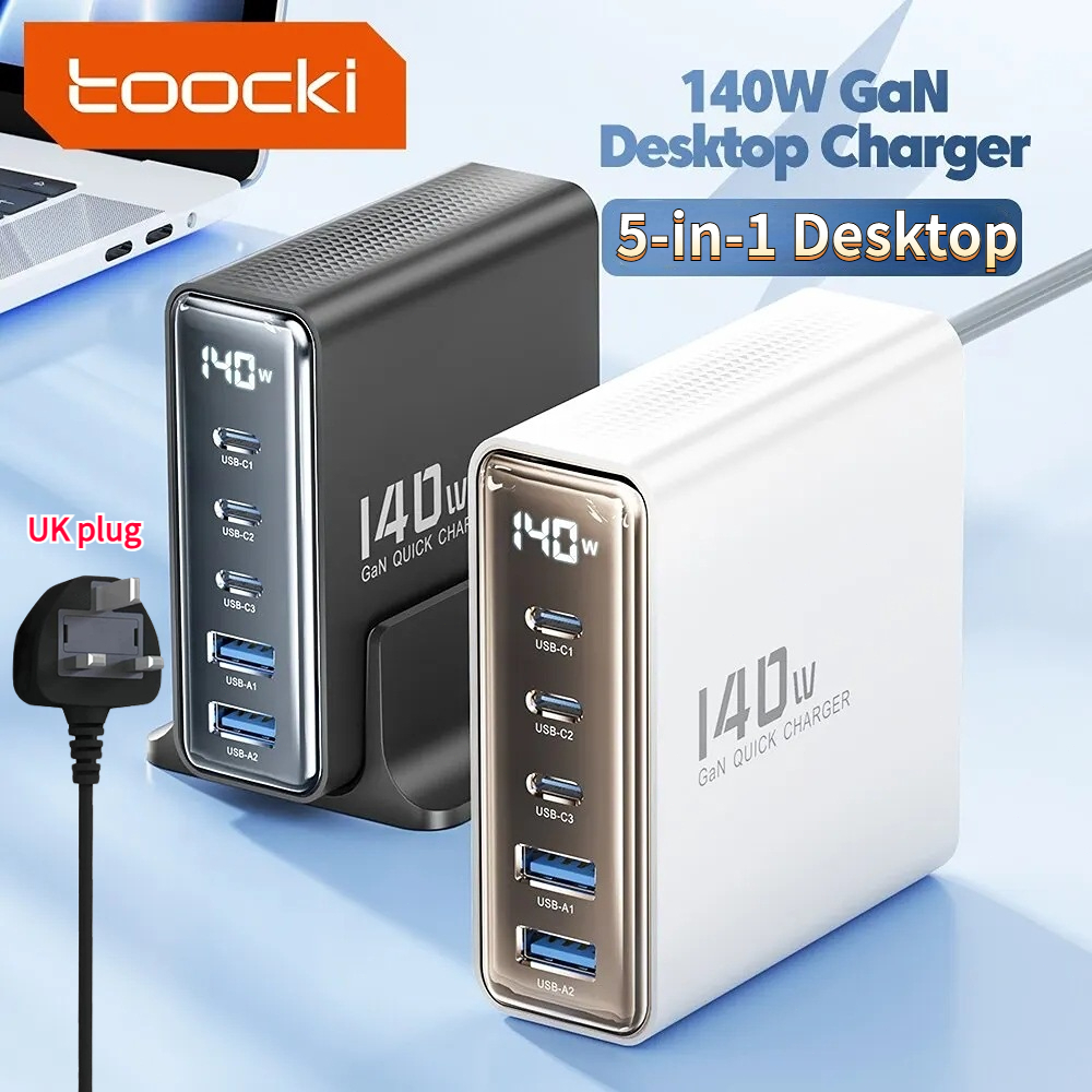 Toocki 140W GaN USB Charger 5in1 Desktop Fast Charge USB Type C Charger ...