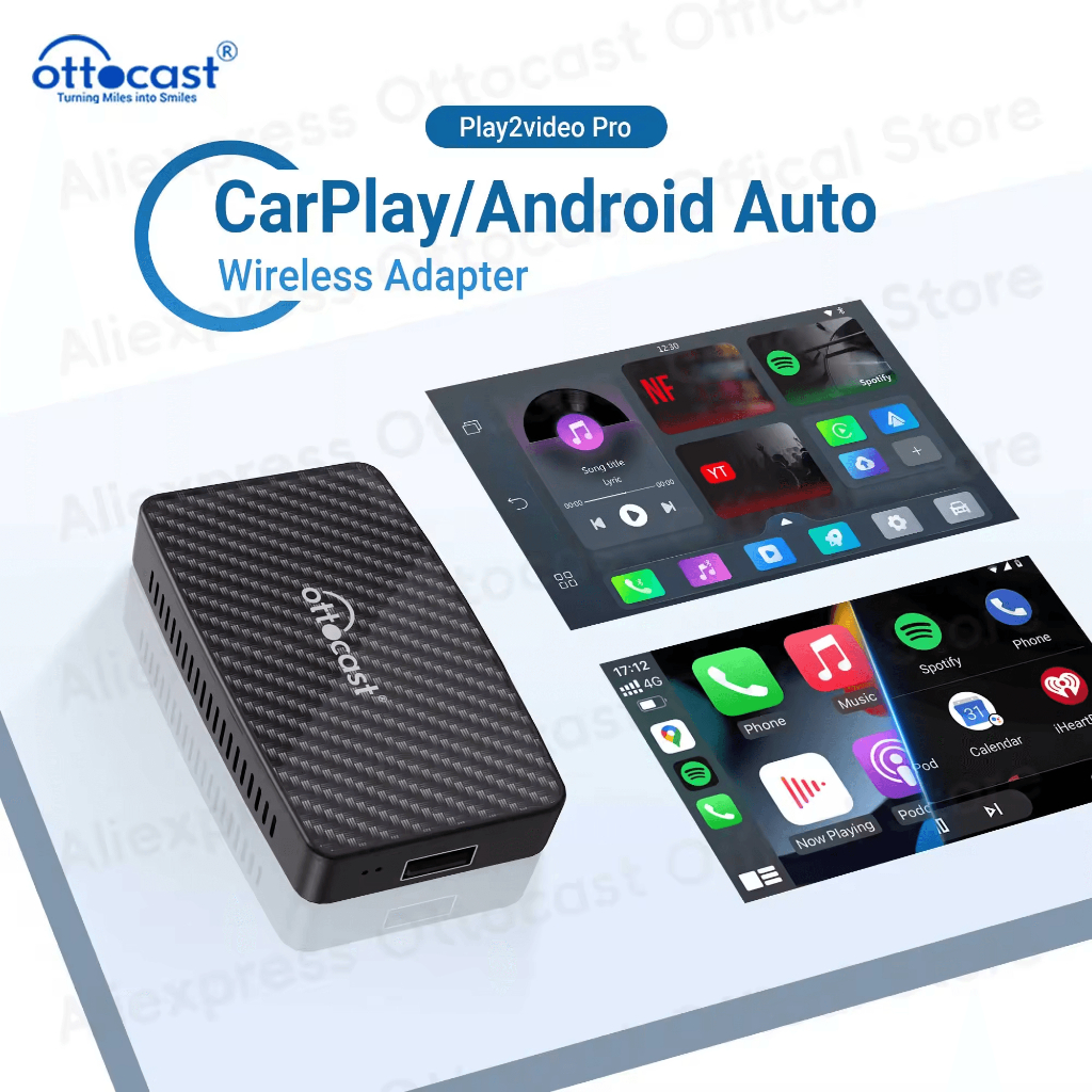 OTTOCAST Play2Video Pro Wireless CarPlay Android Auto Adapter Support for Youtube Netflix TV Box ...
