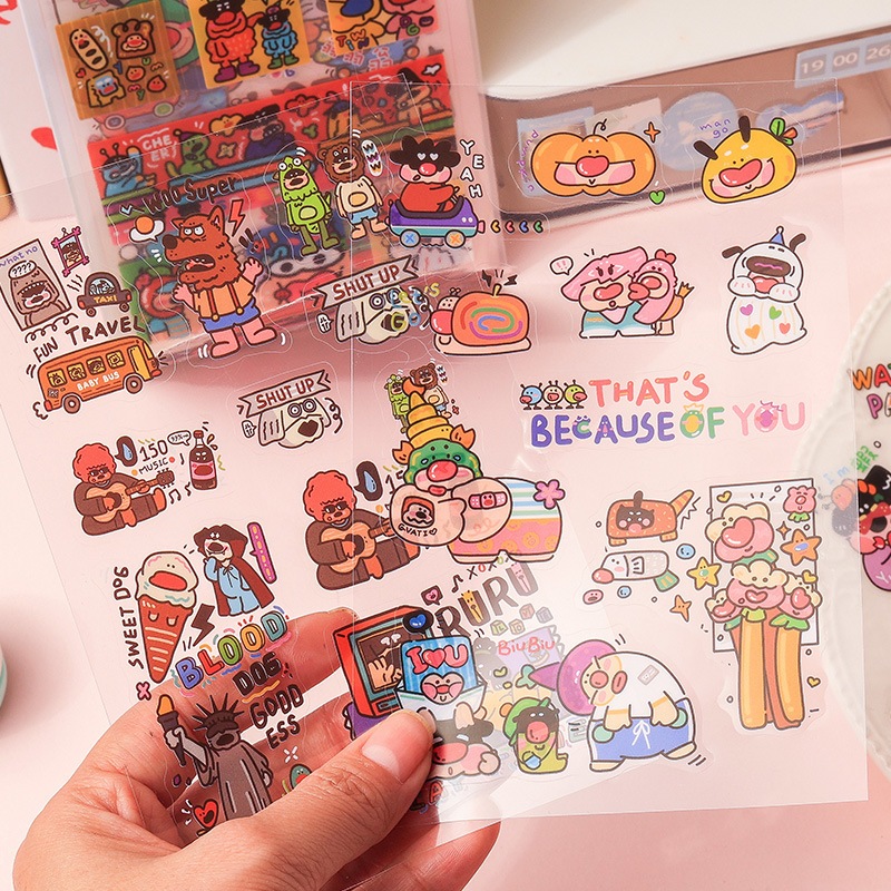 Cute Cartoon Stickers Transparent PVC Handbook Sticker DIY Scrapbooking ...