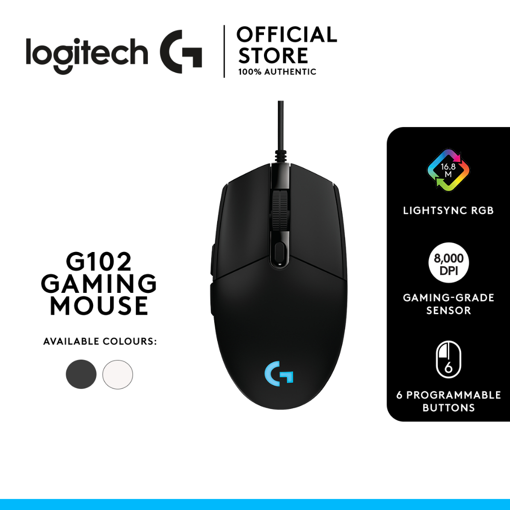 LOGITECH G102 Gaming Mouse with LIGHTSYNC RGB, 6 Programmable Buttons, Gaming Grade Sensor & 8k ...