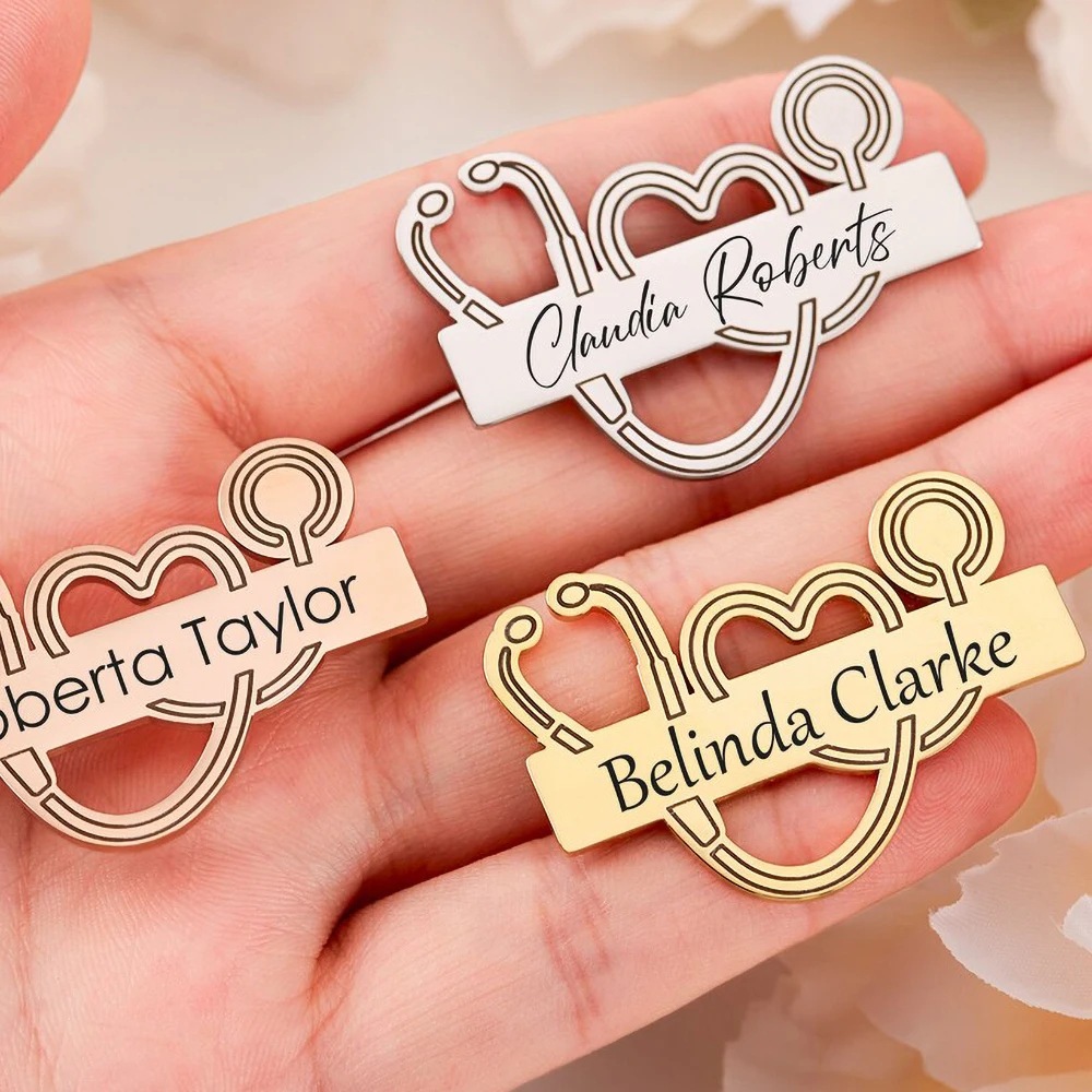 Customized Name Stainless Steel Stethoscope Brooch Nurse Day Gift For ...