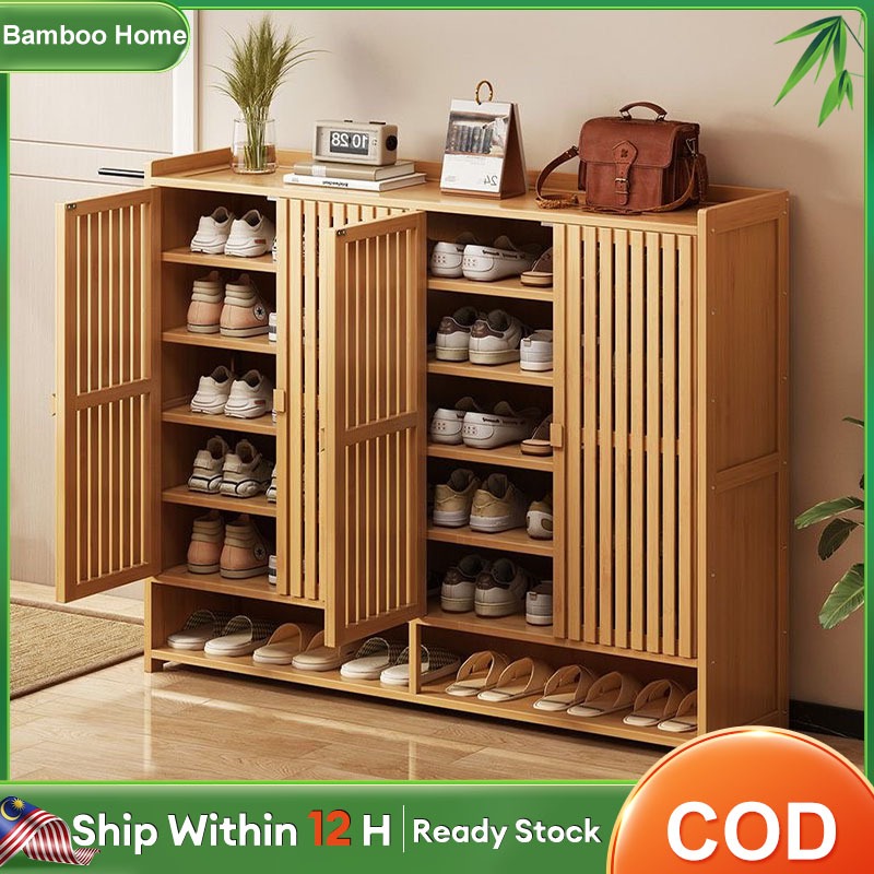Shoe Cabinet Rak Kasut Bertutup 6/7/8Layers Almari Kasut Bamboo Shoe ...