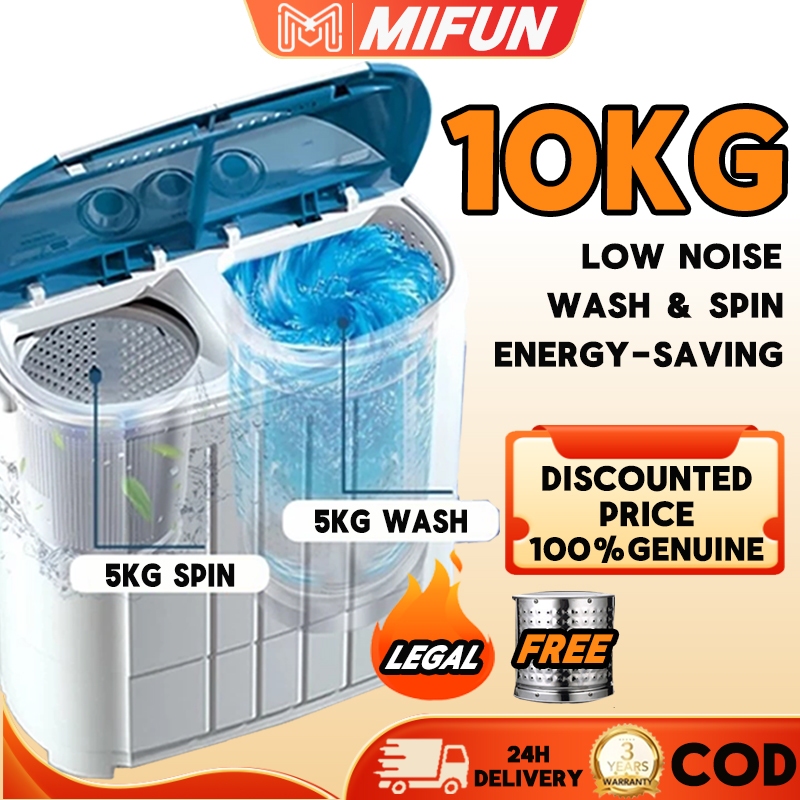【HOMEFUN】Double Barrel Mini Washing Machine With Spin Dryer Semi ...